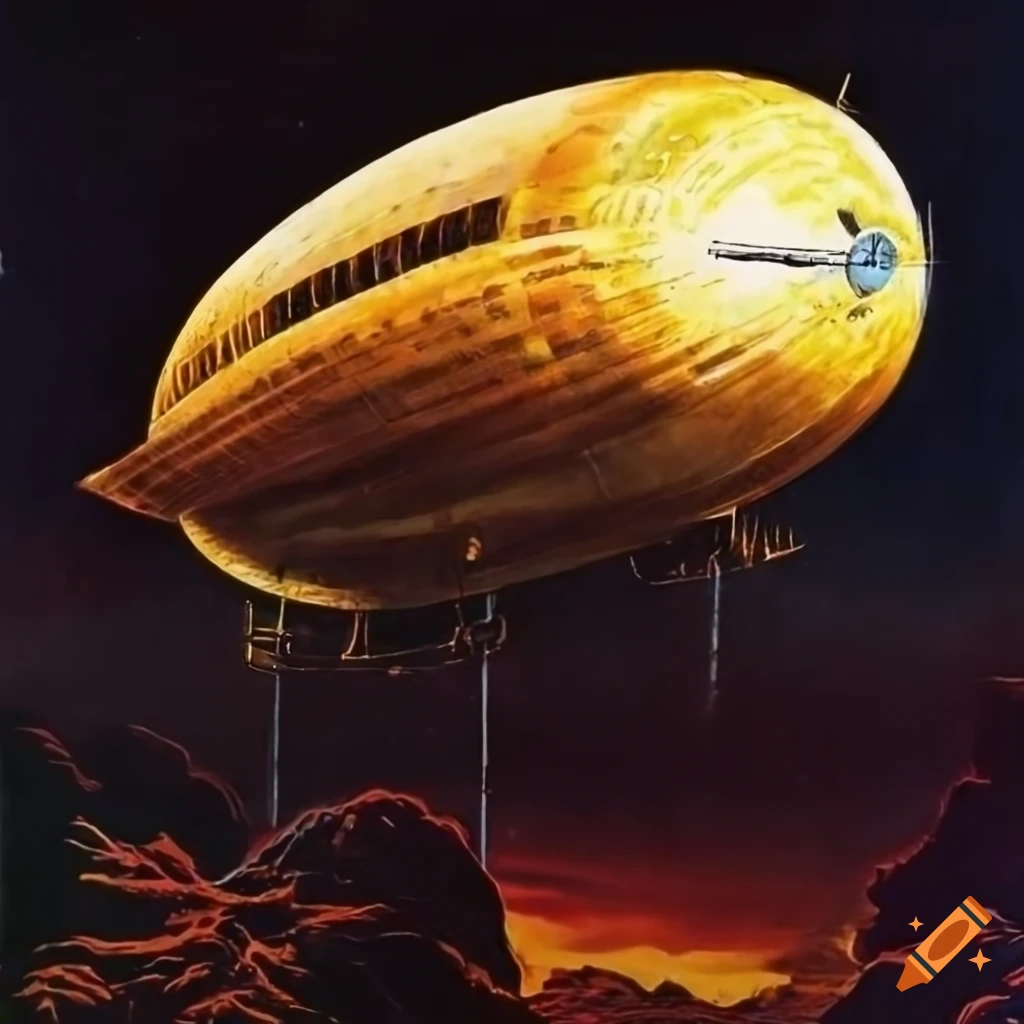 70s sci fi green zeppelin art on Craiyon