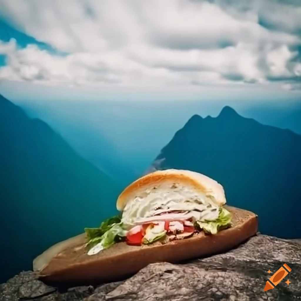 Giant sandwich on a mountain peak
