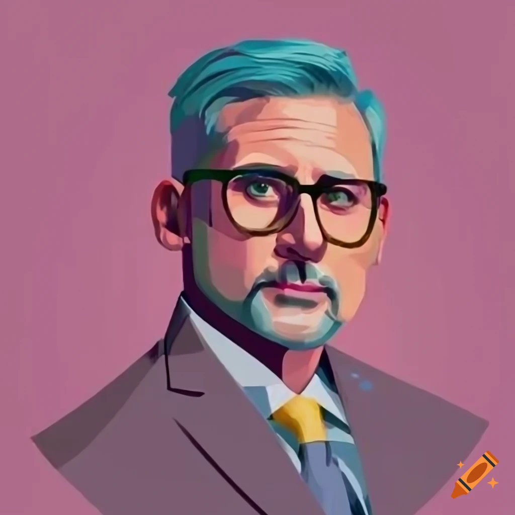 Steve Carell in a modern simple illustration style using the Pantone ...