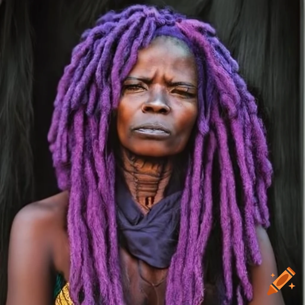 African woman with purple dreadlocks