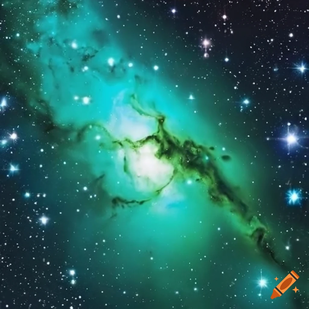 Fantastic sparkling turquoise green great nebula galaxy sparkling with ...