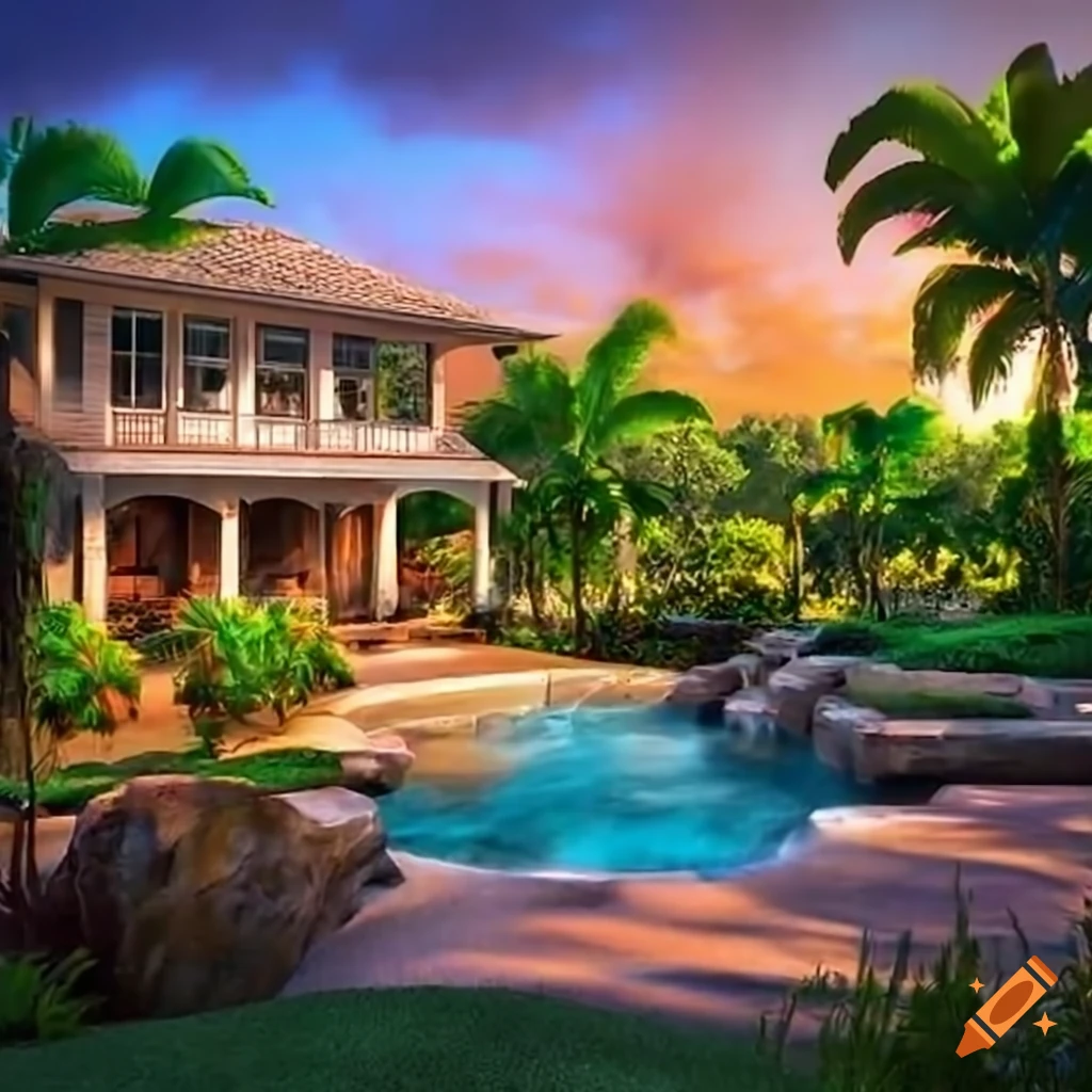 A key west style ranch house with large porches with tropical ...