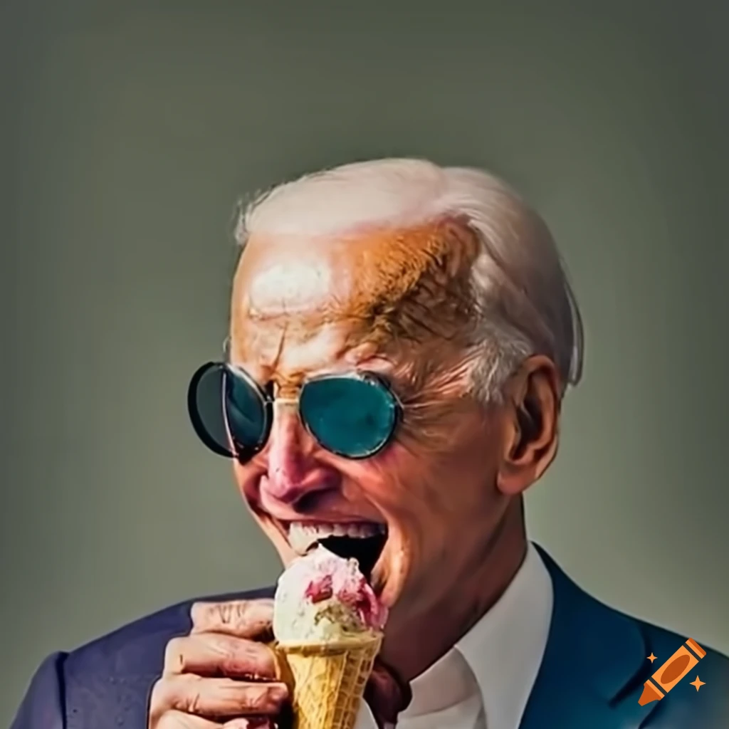 Smiling joe biden wearing aviator shades and licking ice cream with his ...