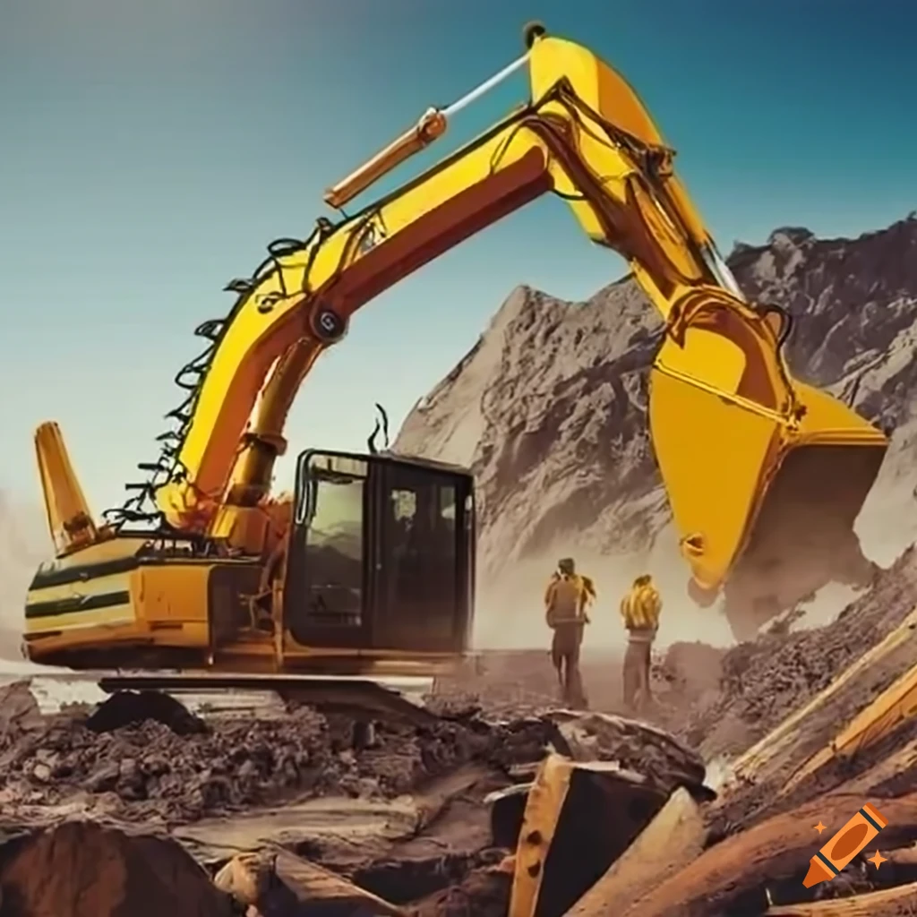 Human and oka yellow excavator digging a construction site