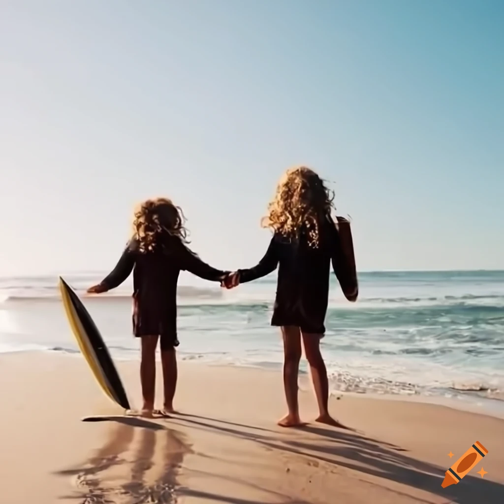 Two mid twenty boy and girl on a beach : a tall, surfer boy with curly ...