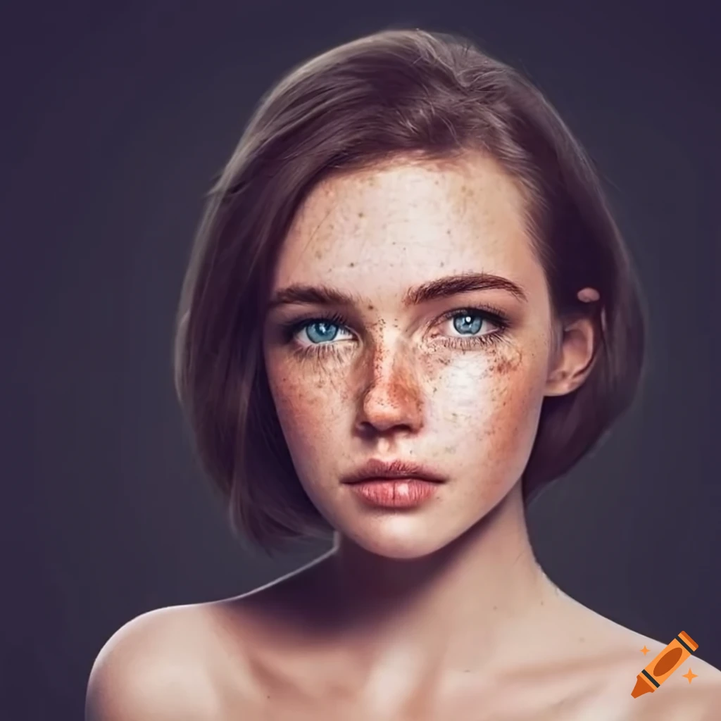 Beautiful Young Woman Shoulder Length Hair Very Light Freckles