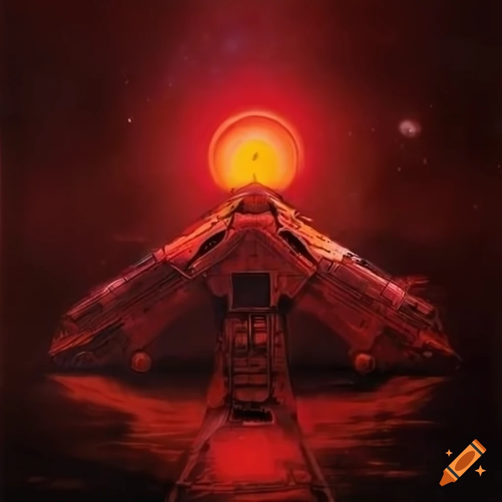 70s sci fi red spaceship art