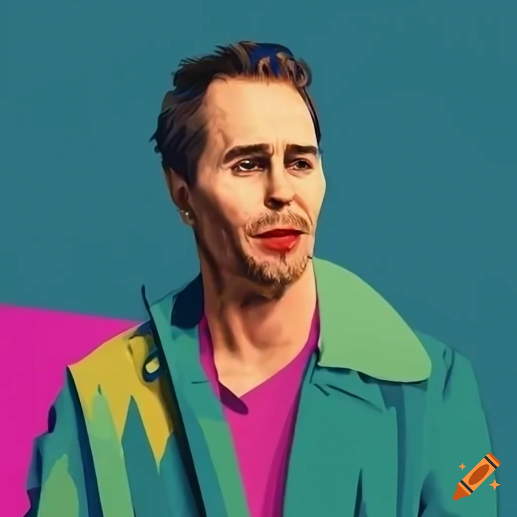 Sam Rockwell in a modern simple illustration style using the Pantone ...