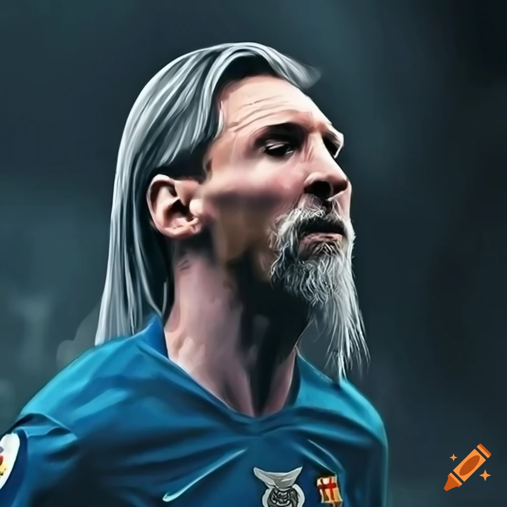 Soccer player messi as Gandalf from the Lord of the Ring with long grey ...