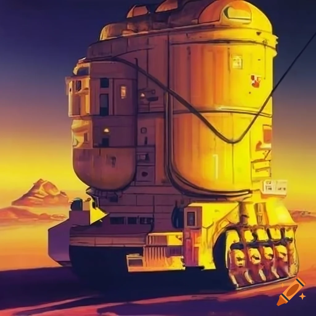 70s sci fi yellow tanker art on Craiyon