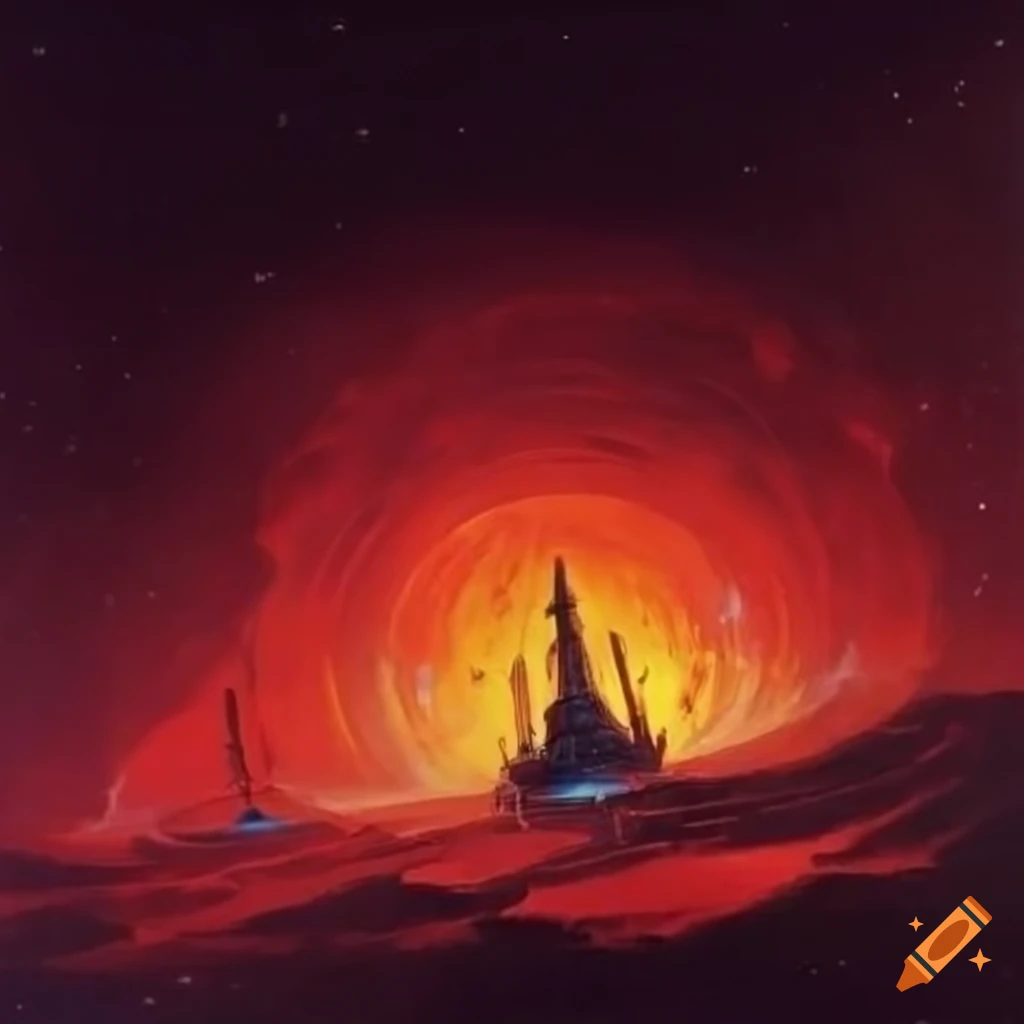 70s sci fi red ship art on Craiyon