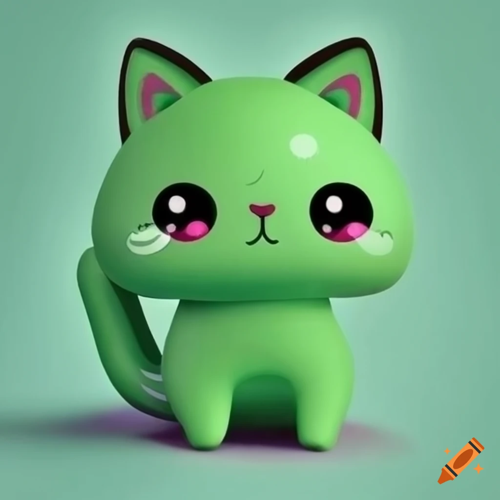 Gato verde estilizado kawaii