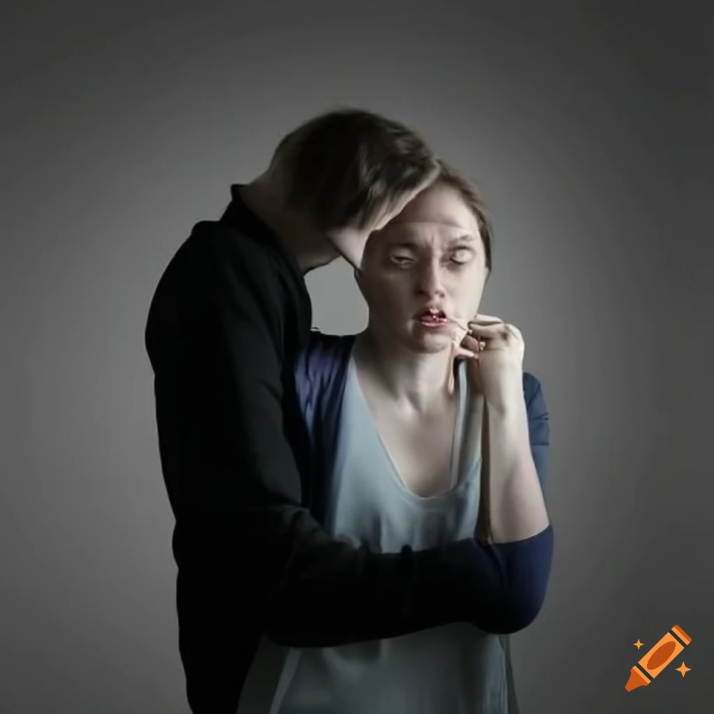 Two people with sad looks being divided by a transparent but wide wall ...