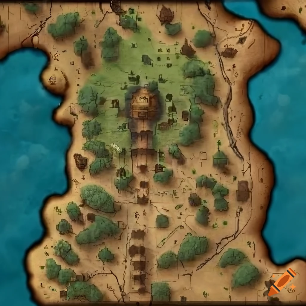 Map for medieval video game, different terrains, north detailes on Craiyon