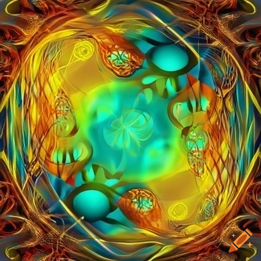 Teal and yellow abstract shape design, sacred geometry