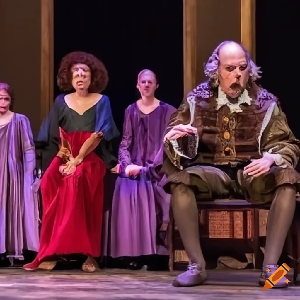 William shakespeare presentando una obra en el teatro isabelino on Craiyon