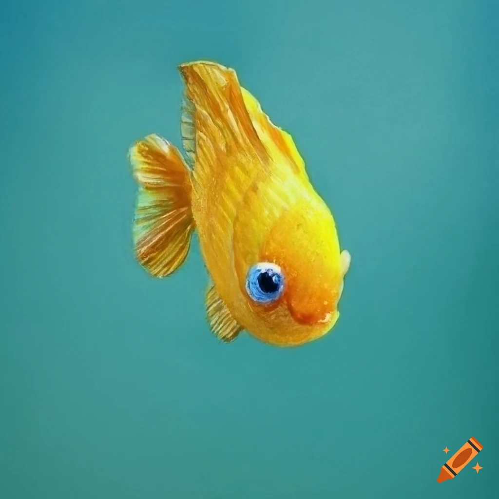 Cute fish ,yellow crayon drawing watercolor drawing paper picture book ...