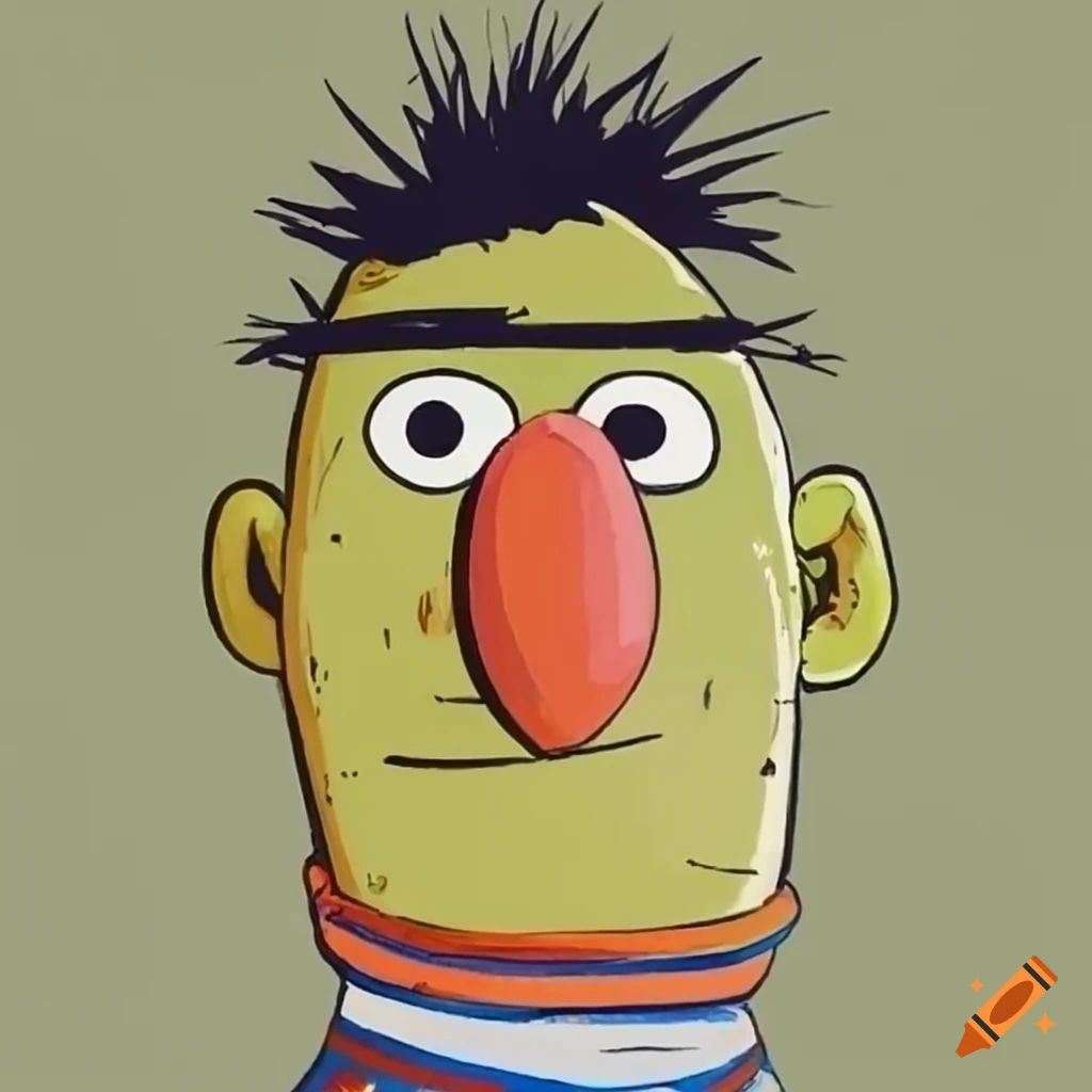 Bert from sesame street in a gorillaz style drawing