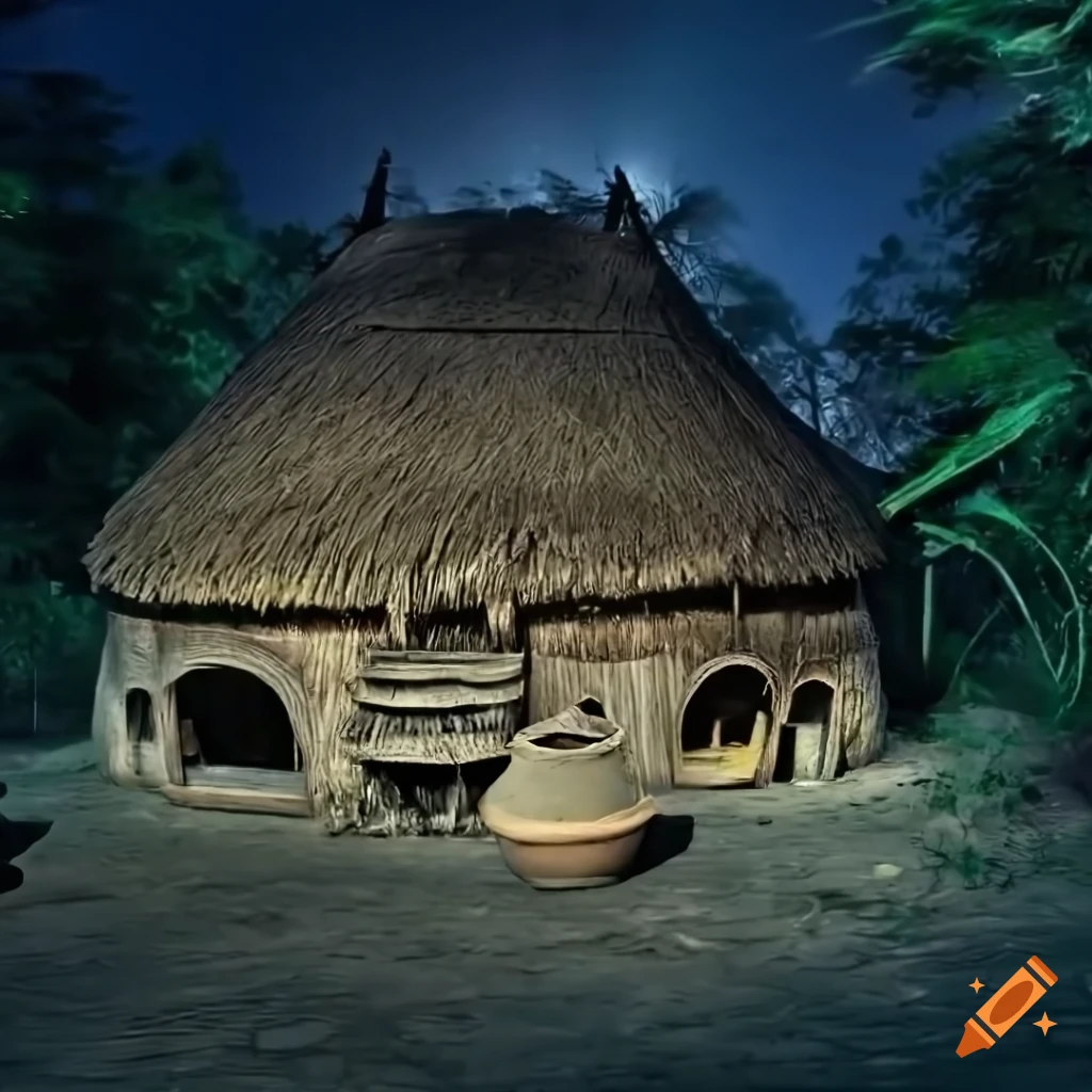 A primitive yet elaborate hut with multiple stories in a futuristic ...