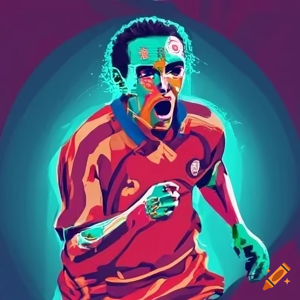 A football magazine cover, colorfull and retro 90's style. it needs a ...