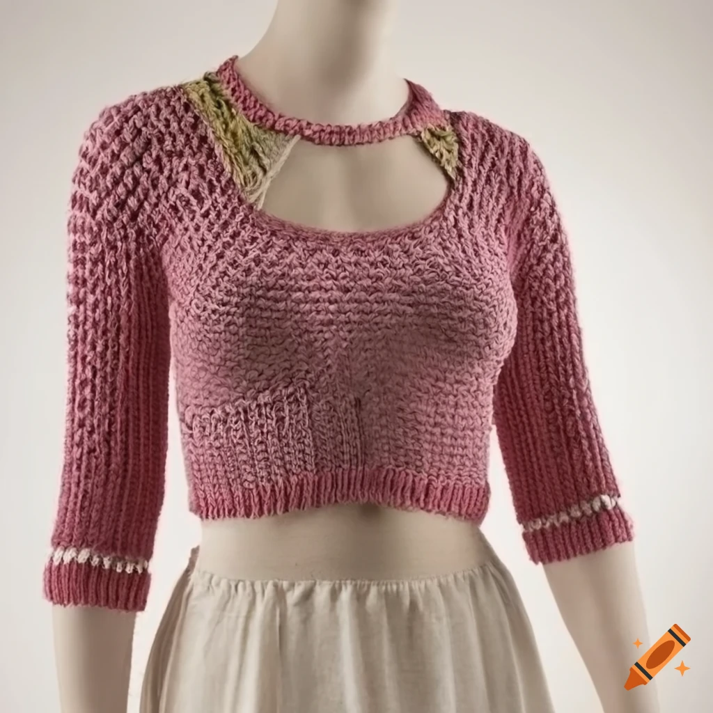 Hand-knit crop top with quaker collar and lantern sleeve