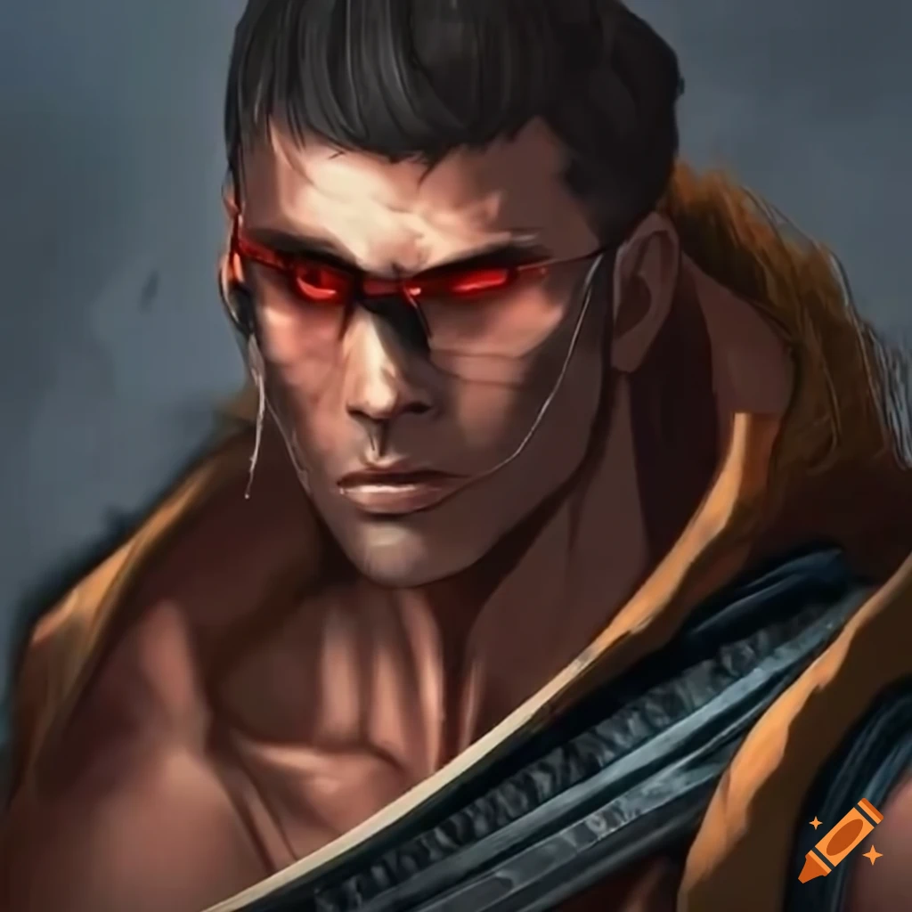 Blade is a muscular man with short, cropped hair and brown eyes also ...