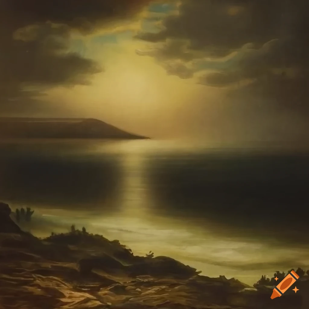 Vintage renaissance painting placid seascape on Craiyon