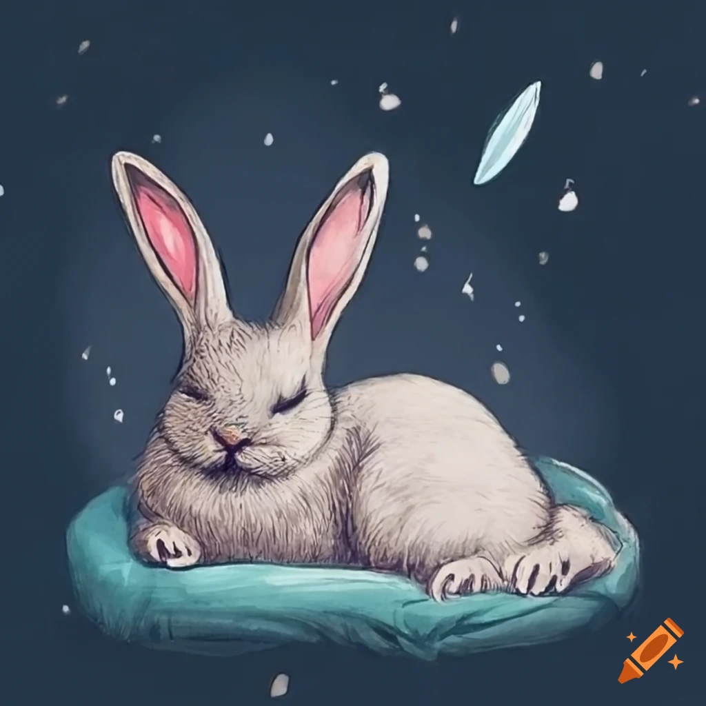 Sleeping rabbit in a bed with a crescent behind on Craiyon