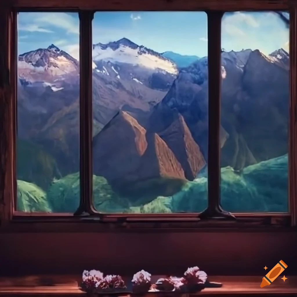 Mountain view through a window