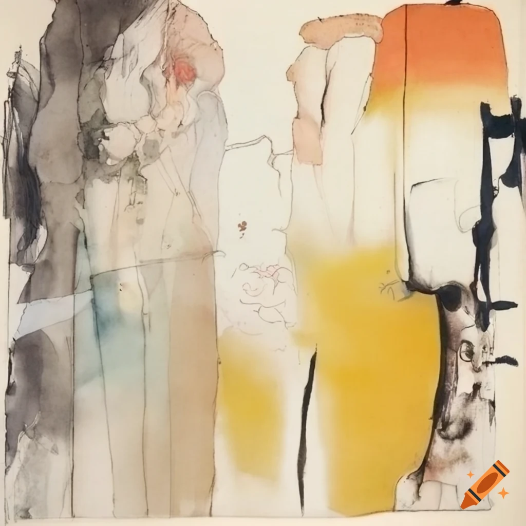Robert rauschenberg japanese art nouveau watercolour and ink yoshitaka ...