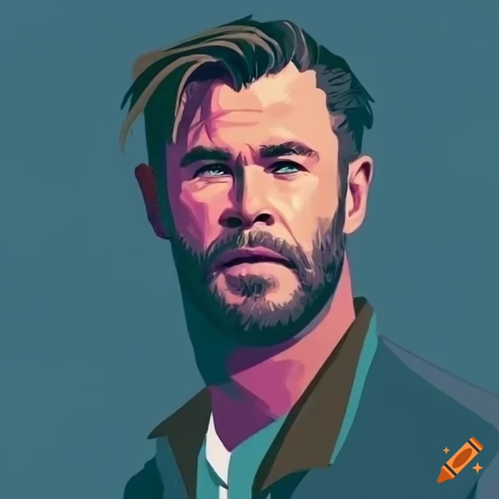 Chris hemsworth in a modern simple illustration style using the pantone ...