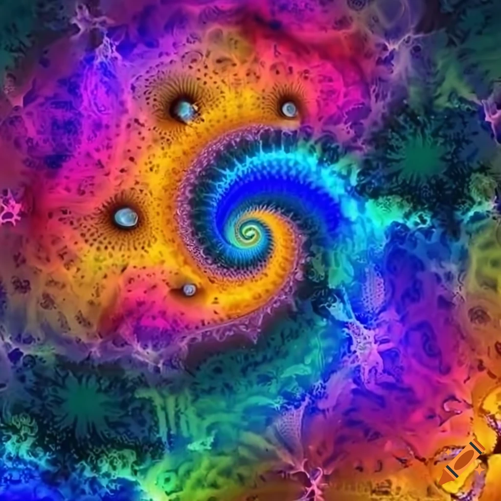 Mosaic fractal fibonacci spiral in 16 million colors pixels