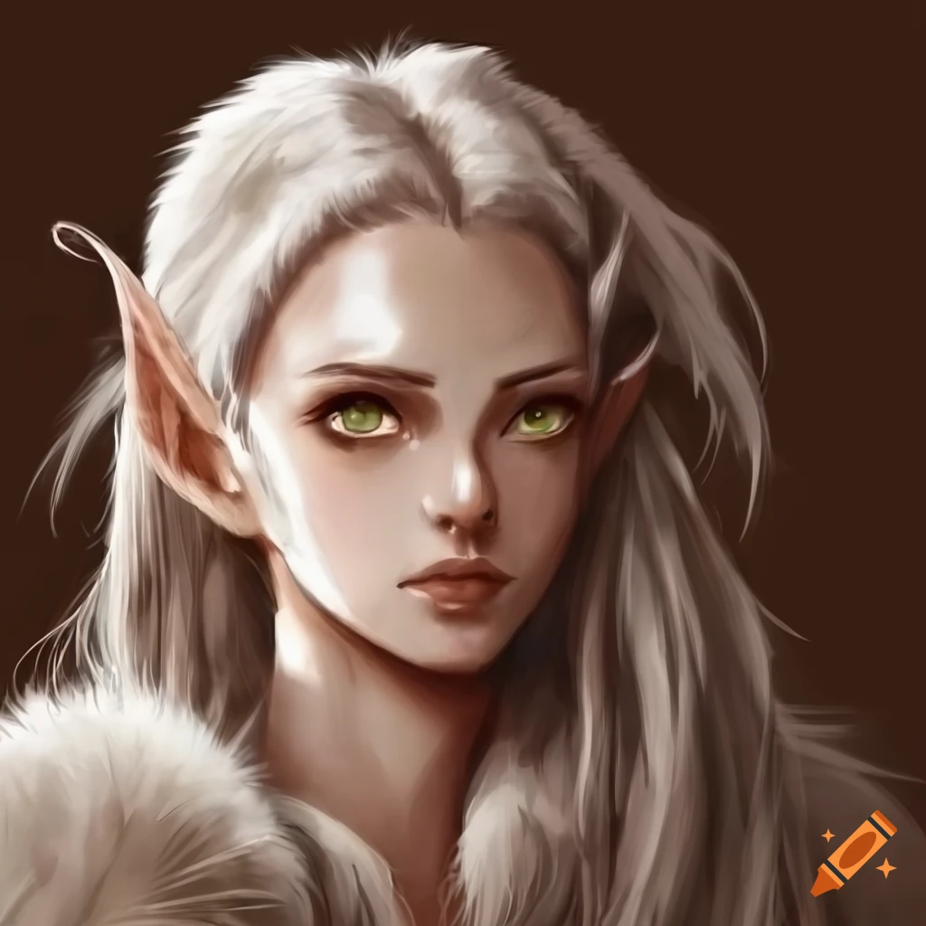 Elf wearing white fur clothing, sepia ink on parchment on Craiyon