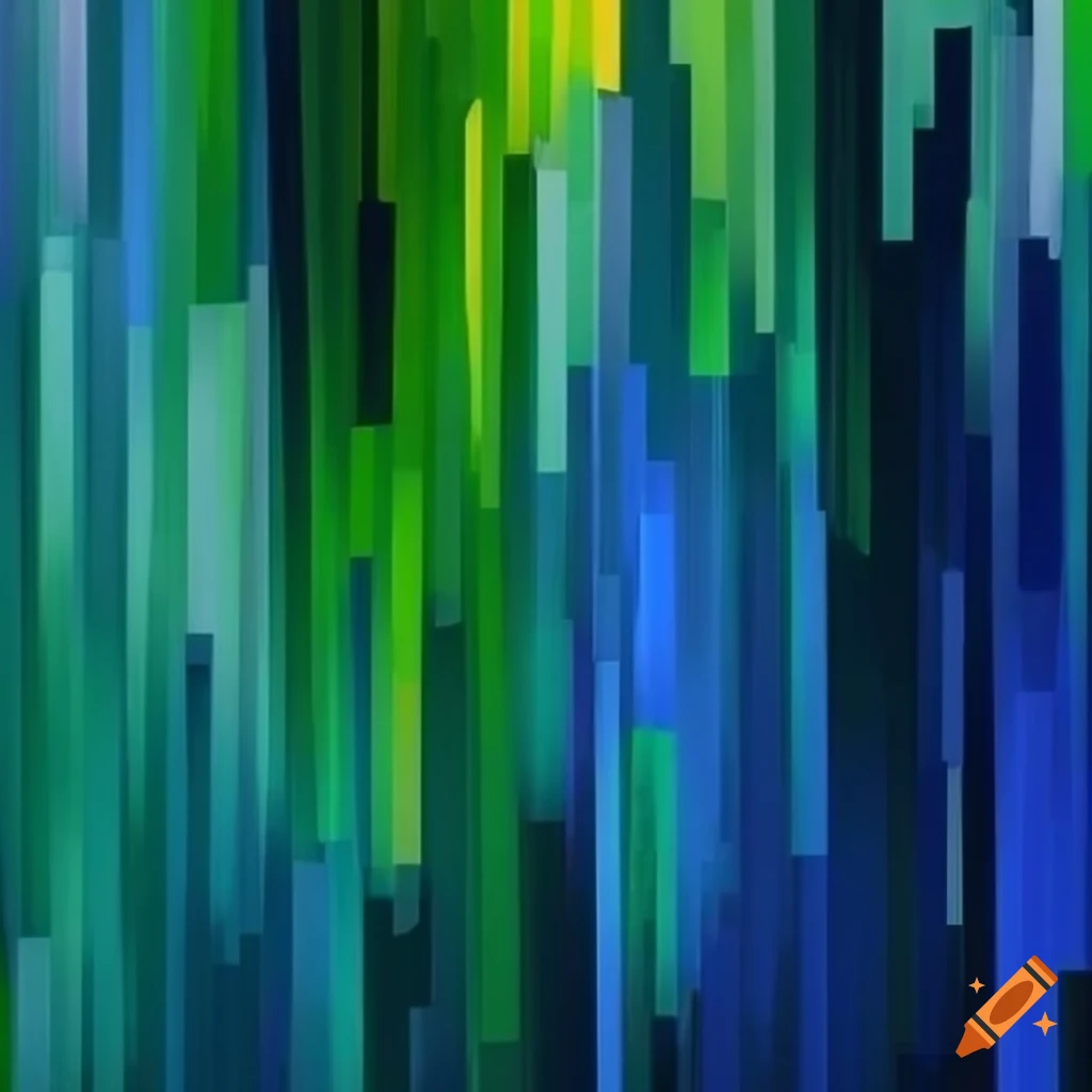 Abstract art, vertical green and dark blue lines