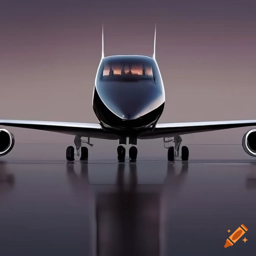 Sleek black private jet in the air on Craiyon