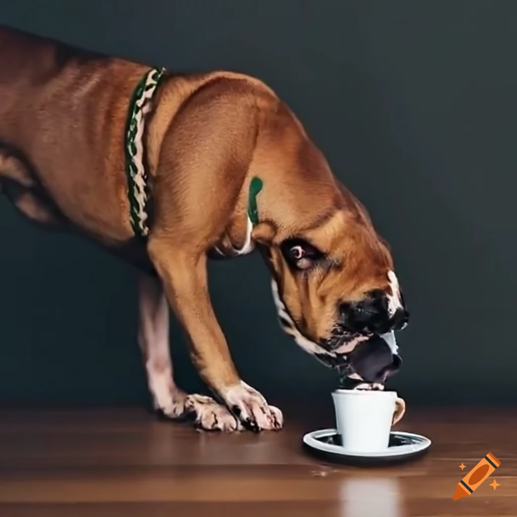 A Boxer dog while brewing a coffee in a Starbucks on Craiyon