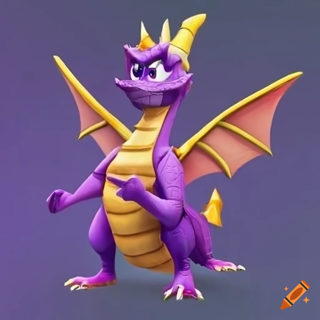 Spyro the purple dragon standing on his hindlegs on Craiyon