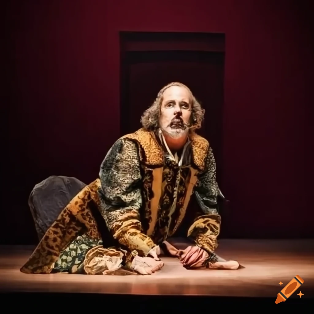 William shakespeare presentando una obra en el teatro isabelino on Craiyon