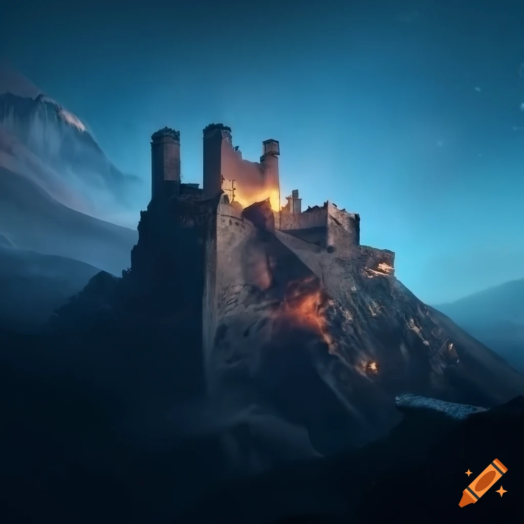 A derelict elizabethan castle in the himalayas, alps, pyrenees, Mount ...