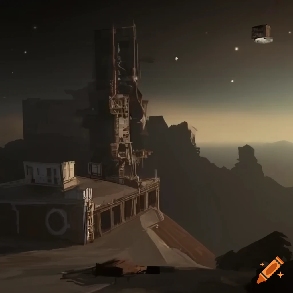 A rust space station. sherlock holmes. a cliff on Craiyon