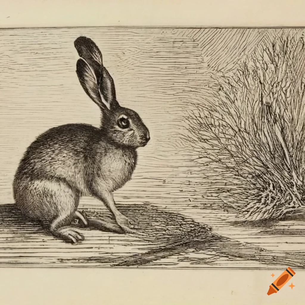 1800s etching of a fluffy hare on Craiyon