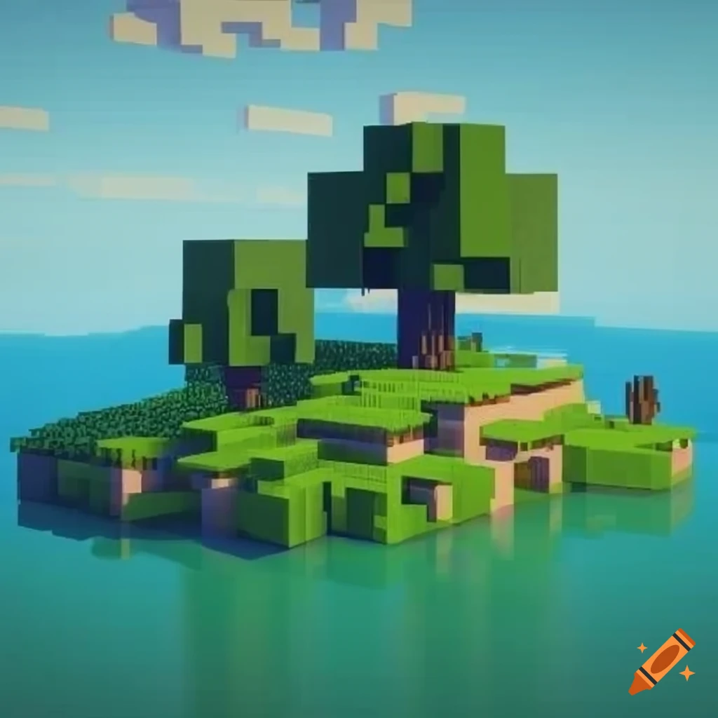 A few trees on a hill in minecraft voxel style art