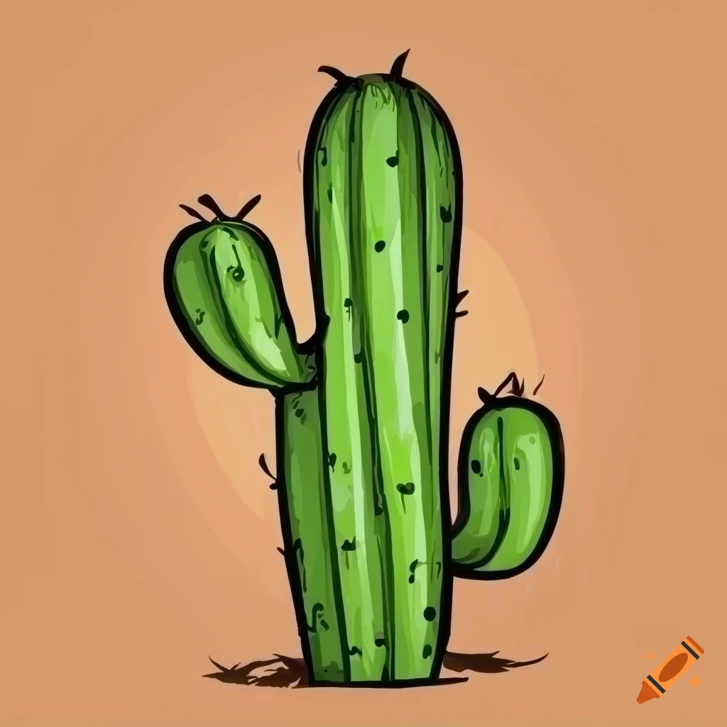 Black and white cartoonized vector drawing of a cactus