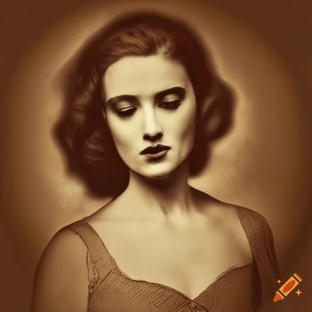 Digital print of a vintage woman in sepia tones on Craiyon