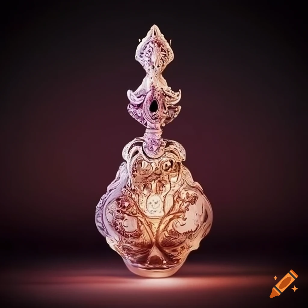 A mystical perfume bottle with intricate designs.medieval