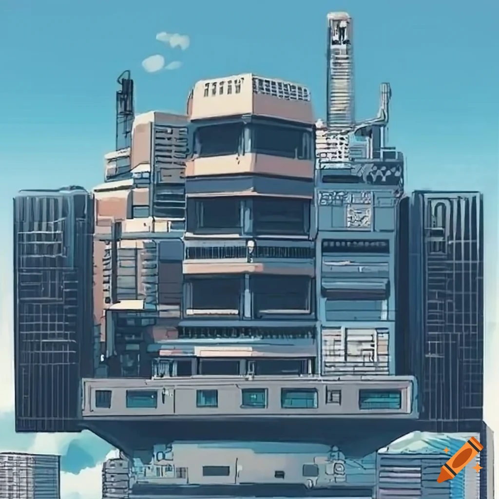 Hiroshi nagai, cyber city oedo 808, machinery, building front view
