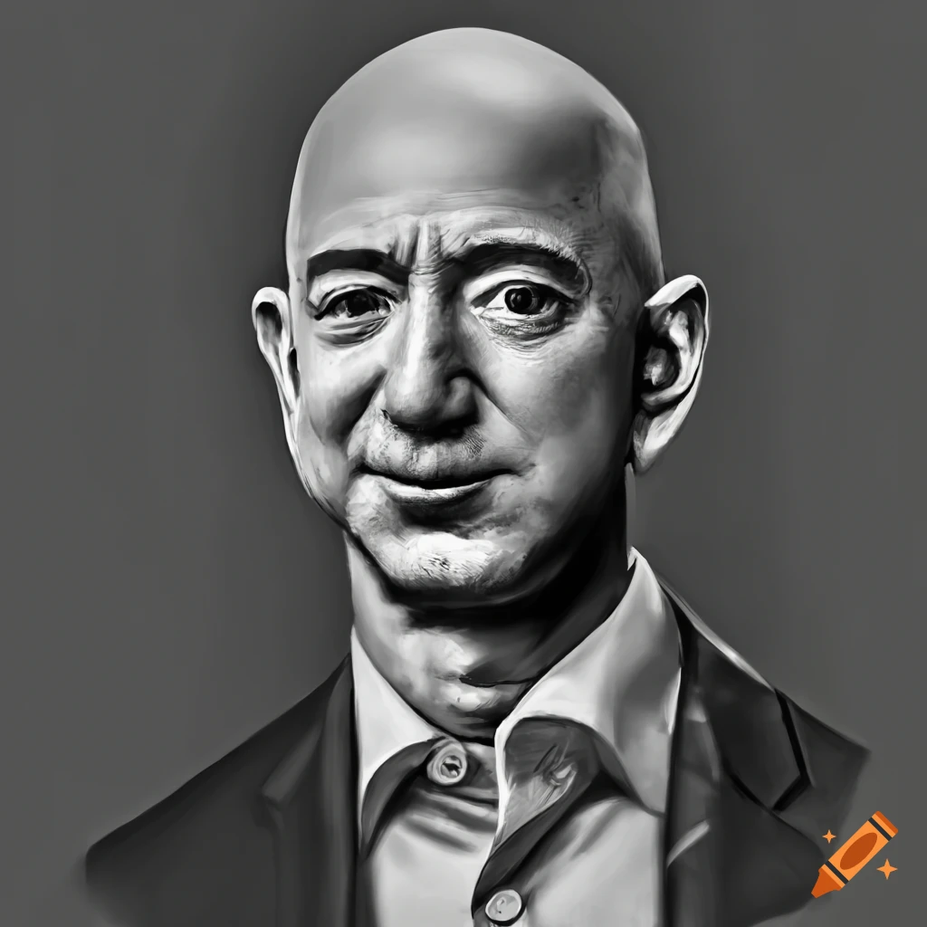 “a portrait of the stoic jeff bezos in black and white 16:9 ratio” on ...