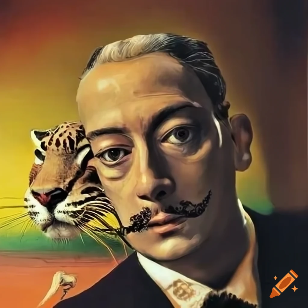 Salvador dali with his beloved ocelot at his art studio