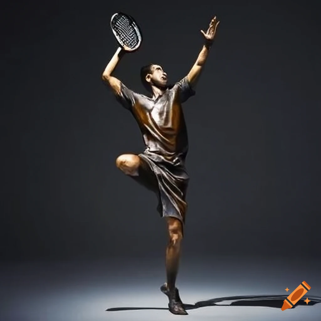 Novak djokovic overhead smash bronze statue on Craiyon