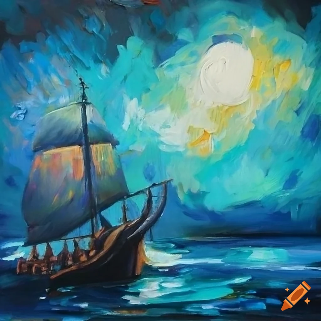 Stormy seas, ancient galley ship, angelic light from above ...